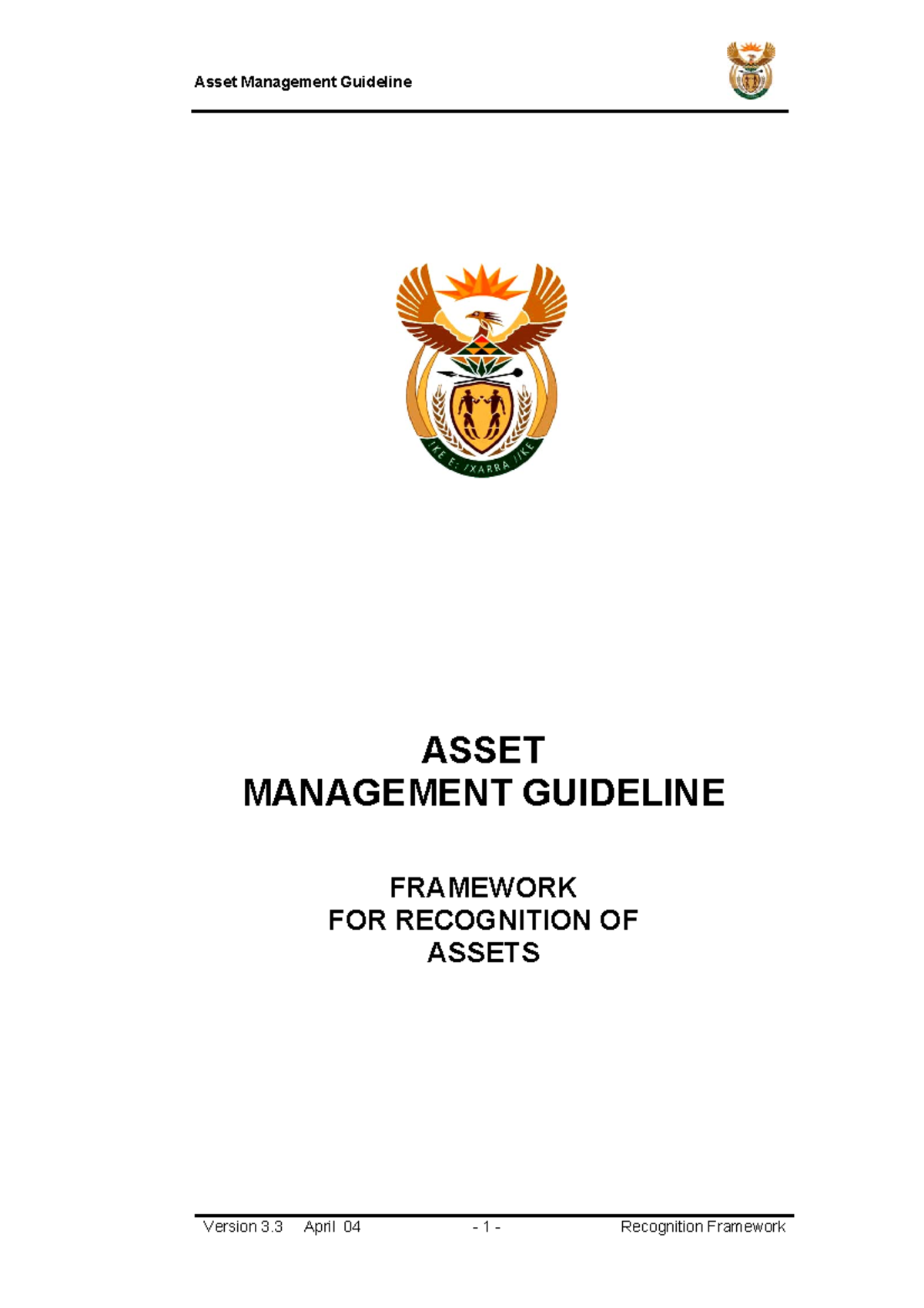 Asset Management Guideline - ASSET MANAGEMENT GUIDELINE FRAMEWORK FOR ...