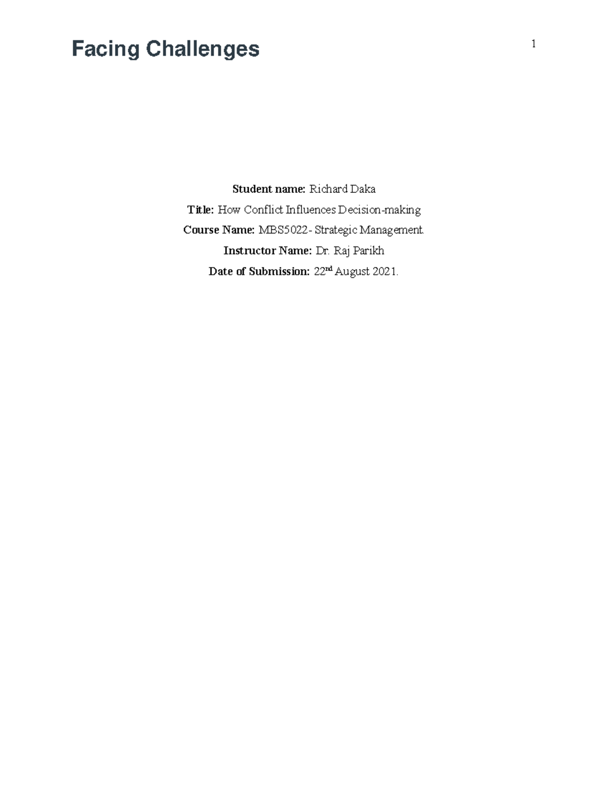 Module 4- Assignment solu - Strategic mgt - Facing Challenges Student ...