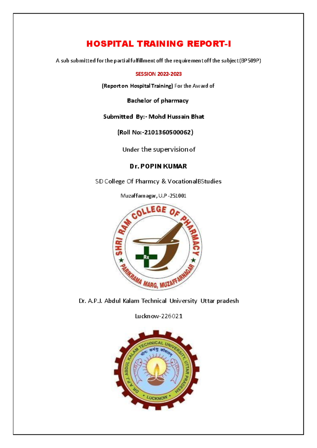 DOC-20240101-WA0014 - Hospital training report ,b pharmacy . - HOSPITAL ...