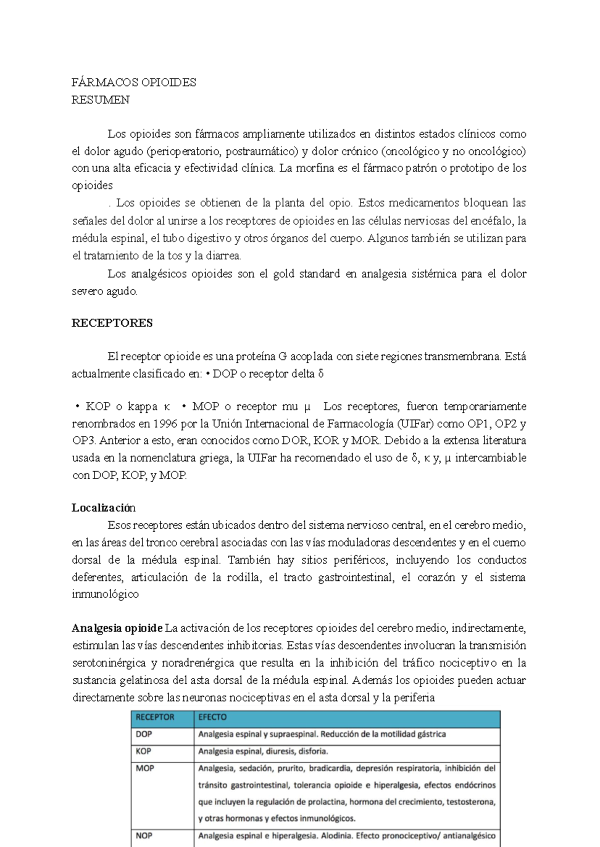 Opioides - FÁRMACOS OPIOIDES RESUMEN Los opioides son fármacos ampliamente utilizados en ...