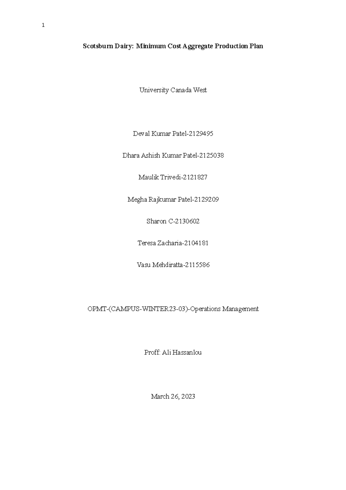 Scotsburn Dairy Final - Individual assignment - Scotsburn Dairy ...