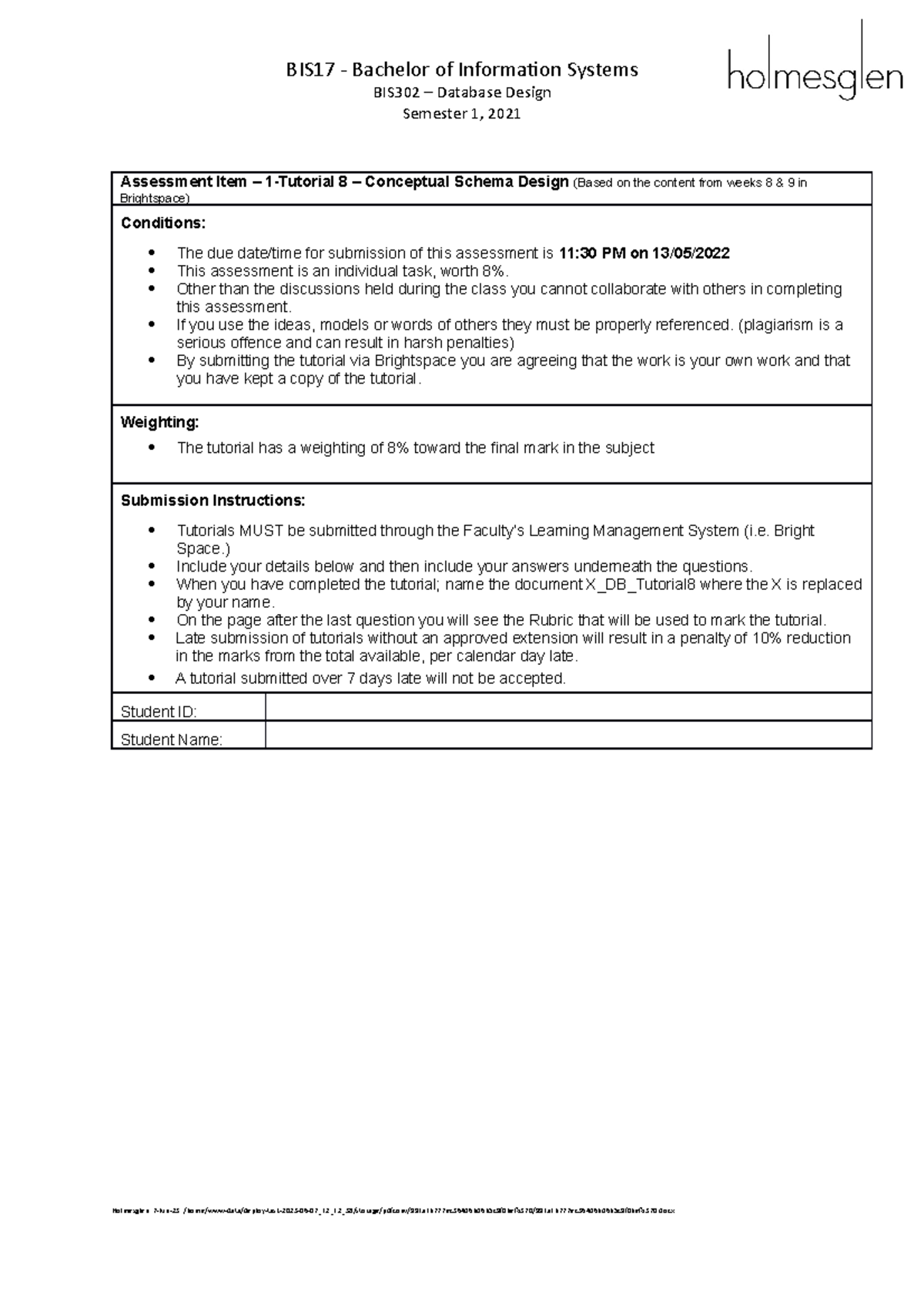 BIS302 Database Design Tutorial 8 - BIS17 - Bachelor of Information ...