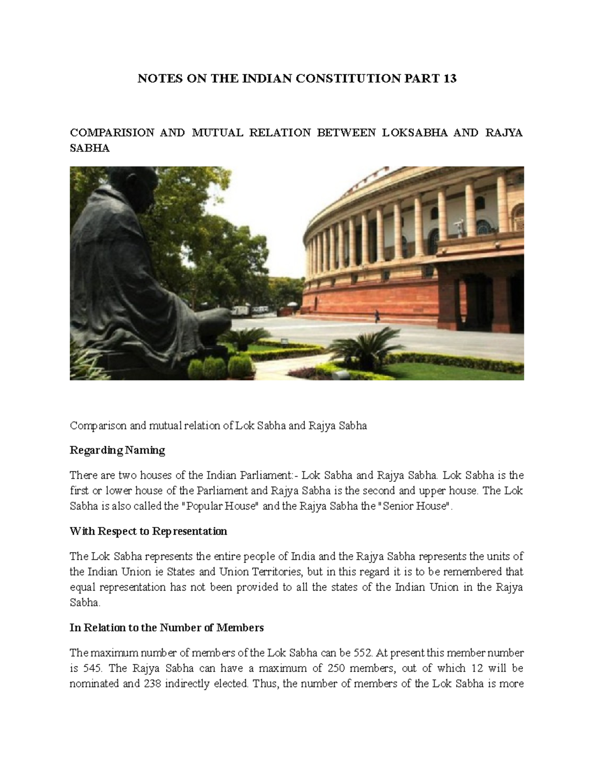 Notes ON THE Indian Constitution PART 13 - NOTES ON THE INDIAN ...