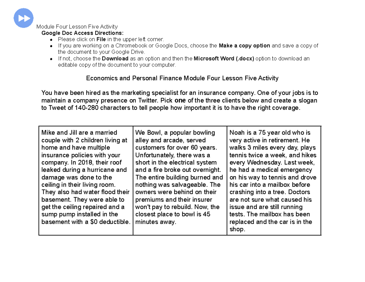 Module Four Lesson Five - If you are working on a Chromebook or Google Docs, choose the Make a ...