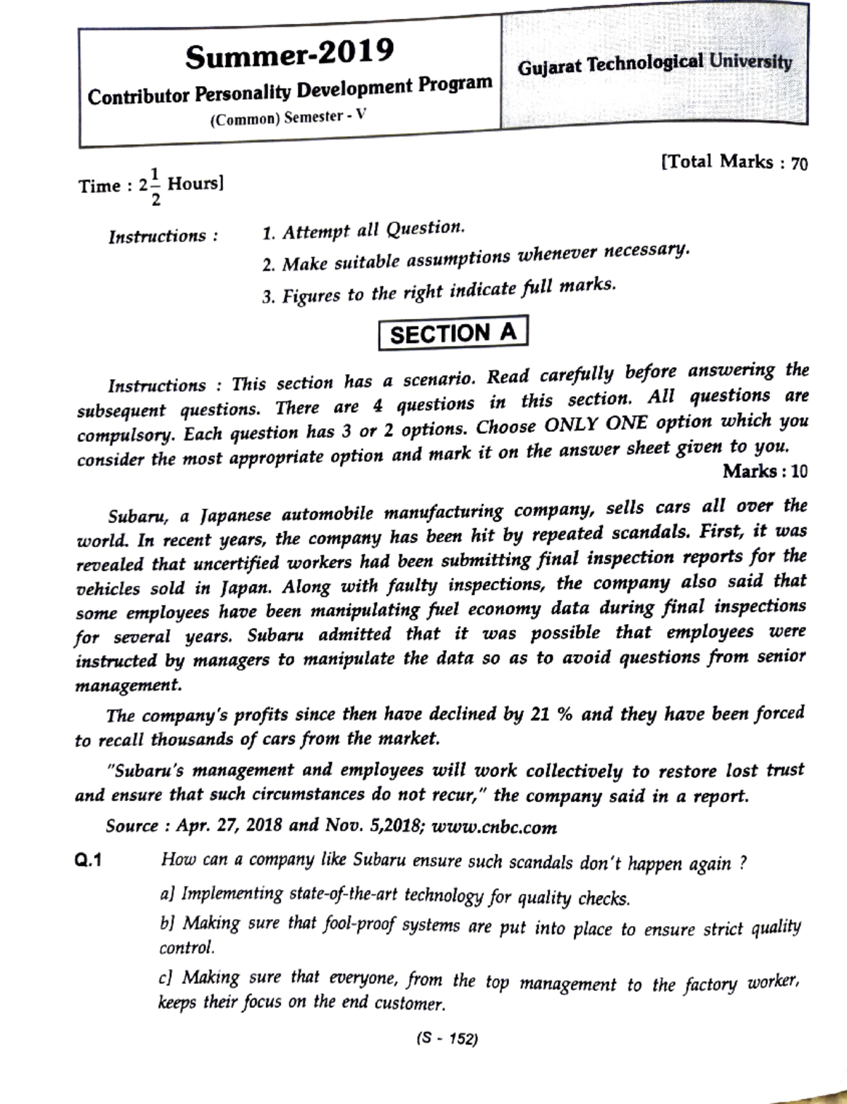 2019 gtu paper for practice - Summer- Gujarat Technological University ...