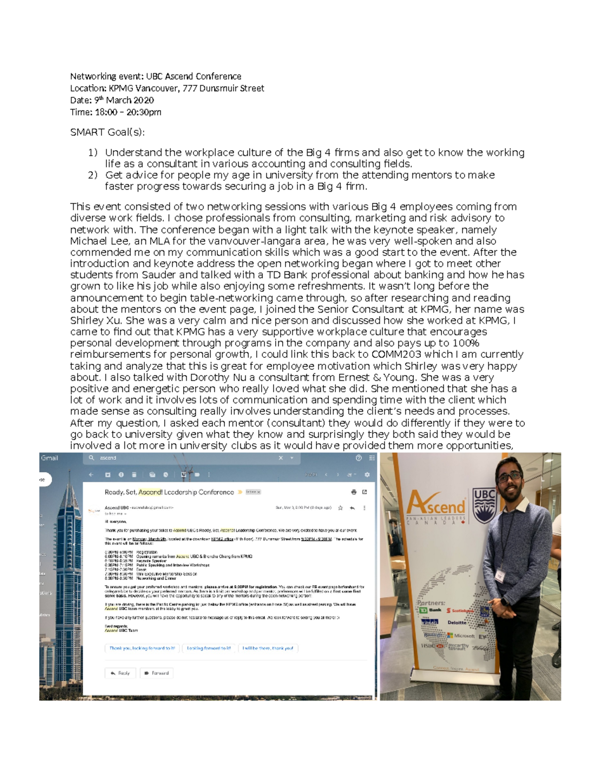 Networking event reflection - Networking event: UBC Ascend Conference ...