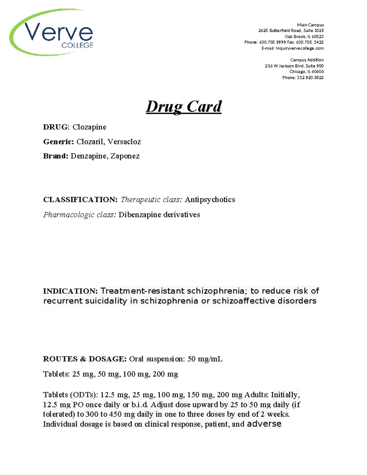 Clozaril DC - Drug Cards - 2625 Butterfield Road, Suite 102E Oak Brook ...