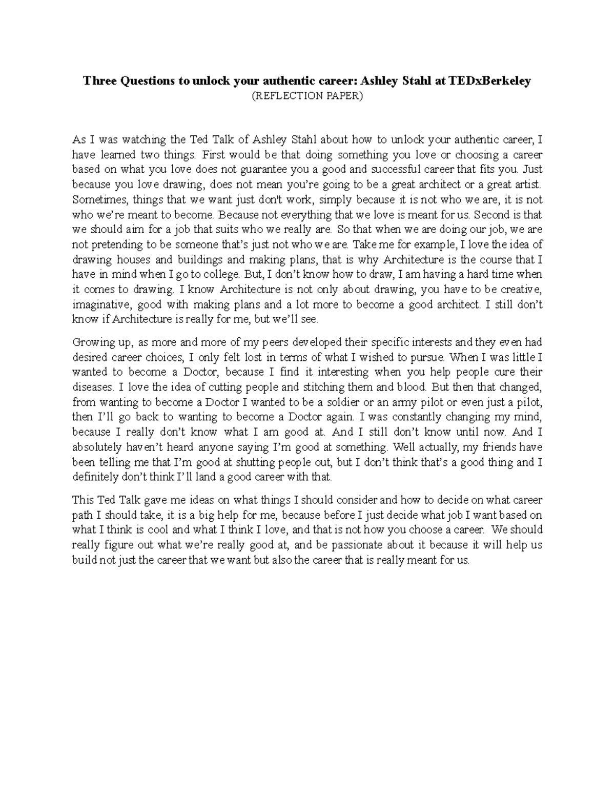 Authentic Career Reflection Paper - Three Questions to unlock your ...