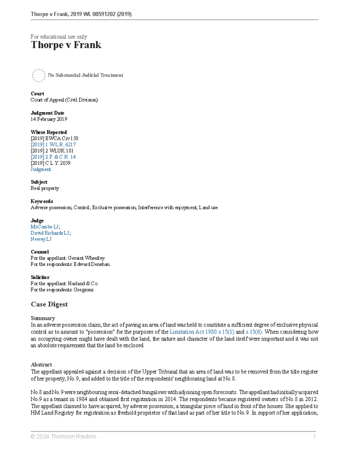 Thorpe v Frank - ,n,jnj - Thorpe v Frank, 2019 WL 00591202 (2019 ...