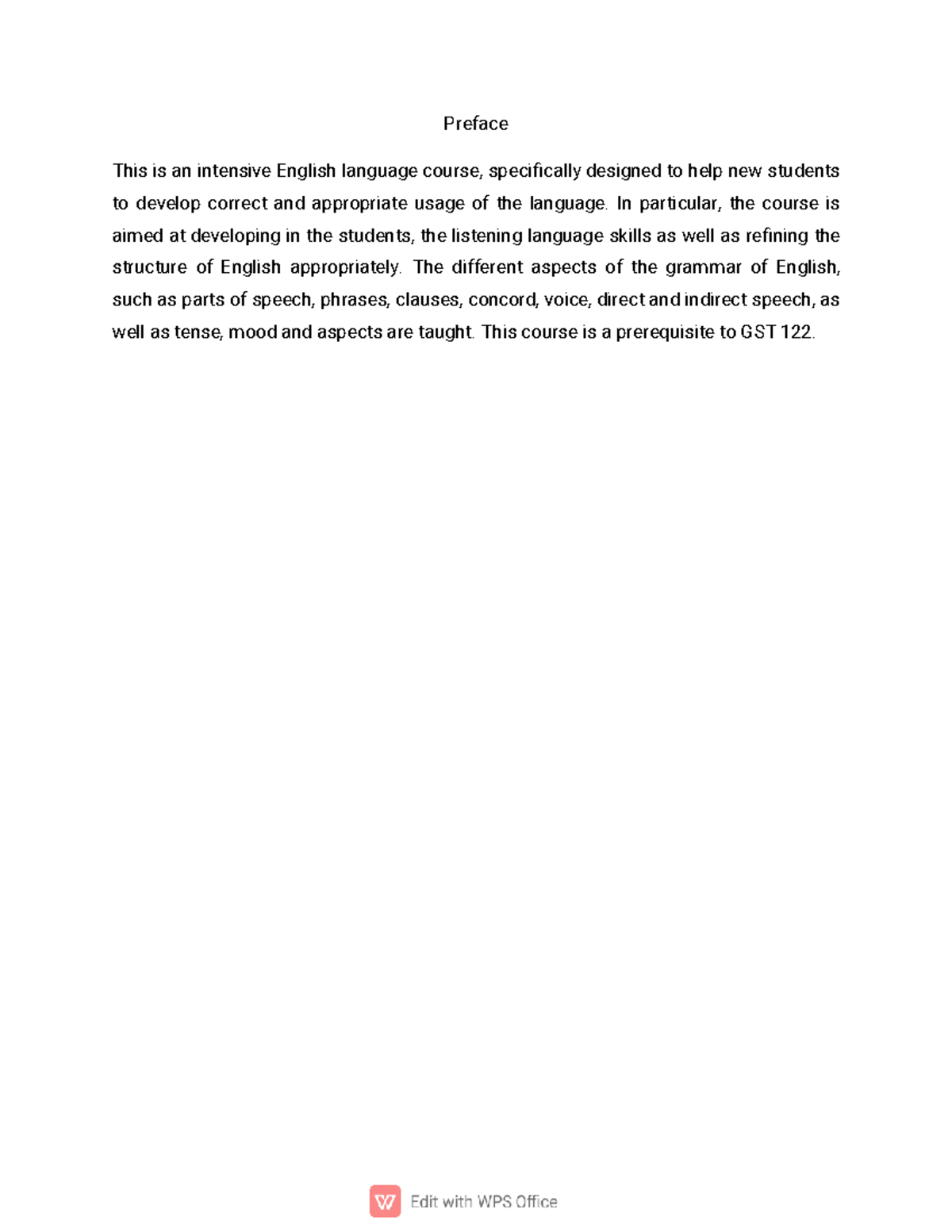 Communication in English I - Preface This is an intensive English ...