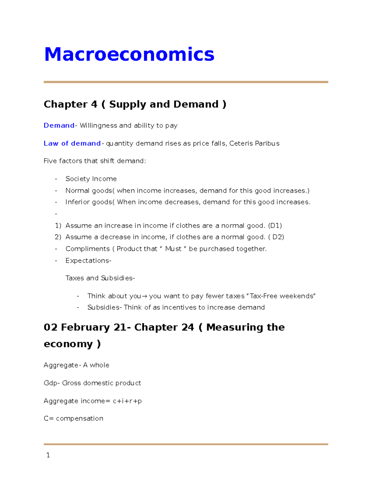 MACRO Class notes - Macroeconomics Chapter 4 ( Supply and Demand ...
