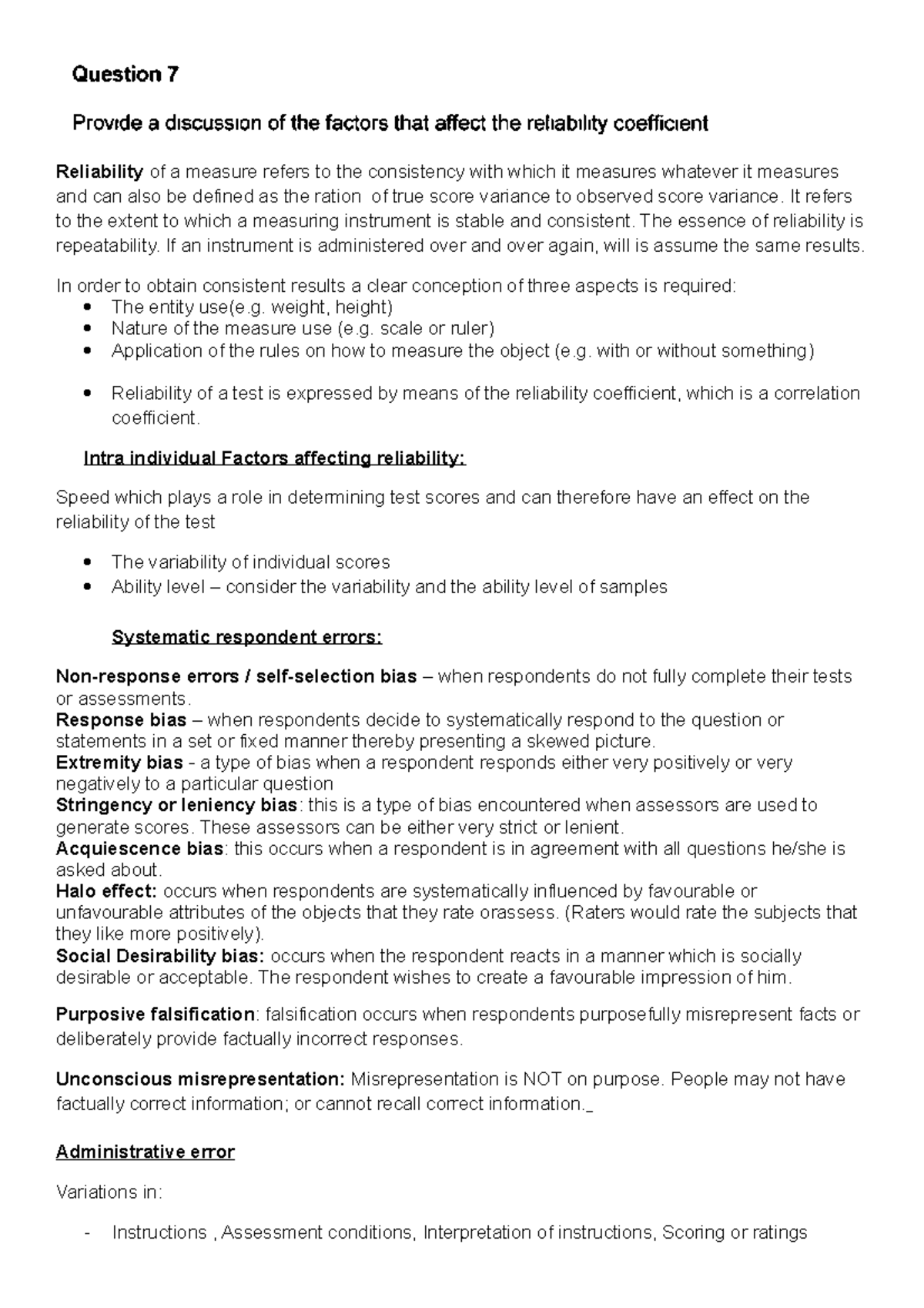 IOP3701 Factors affecting reliability-1 - Reliability of a measure ...