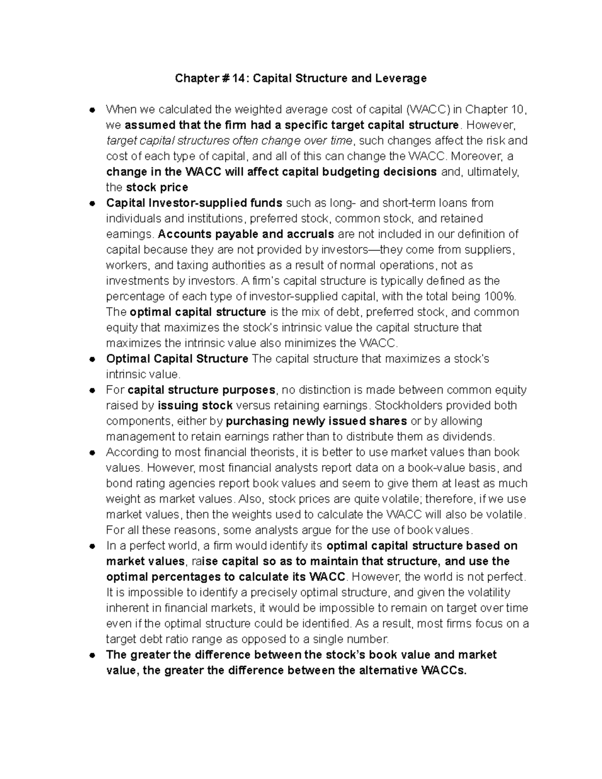Chapter # 14 Capital Structure and Leverage - Chapter # 14: Capital Structure and Leverage When ...