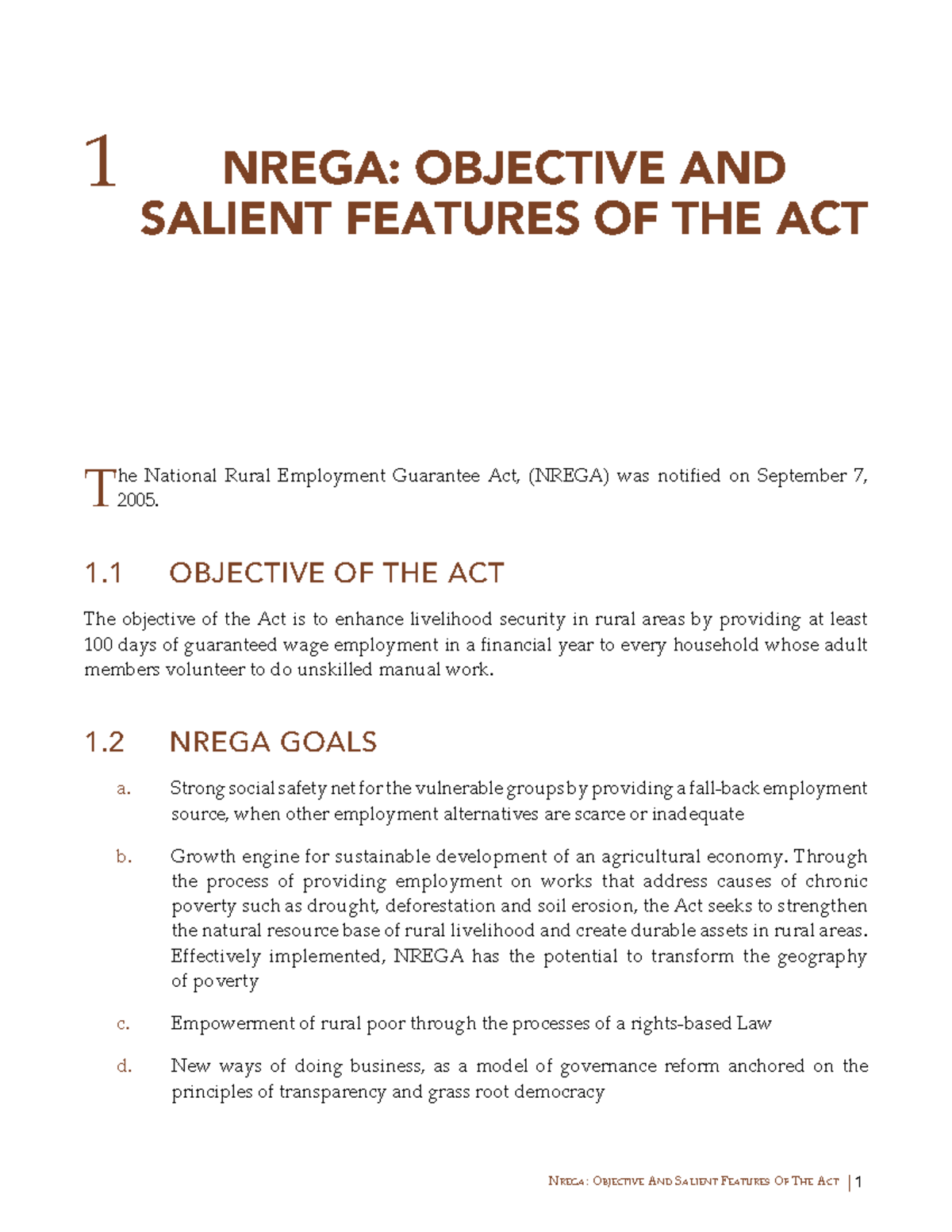 Mnrega- Features - 1 NREGA: OBJECTIVE AND SALIENT FEATURES OF THE ACT T ...