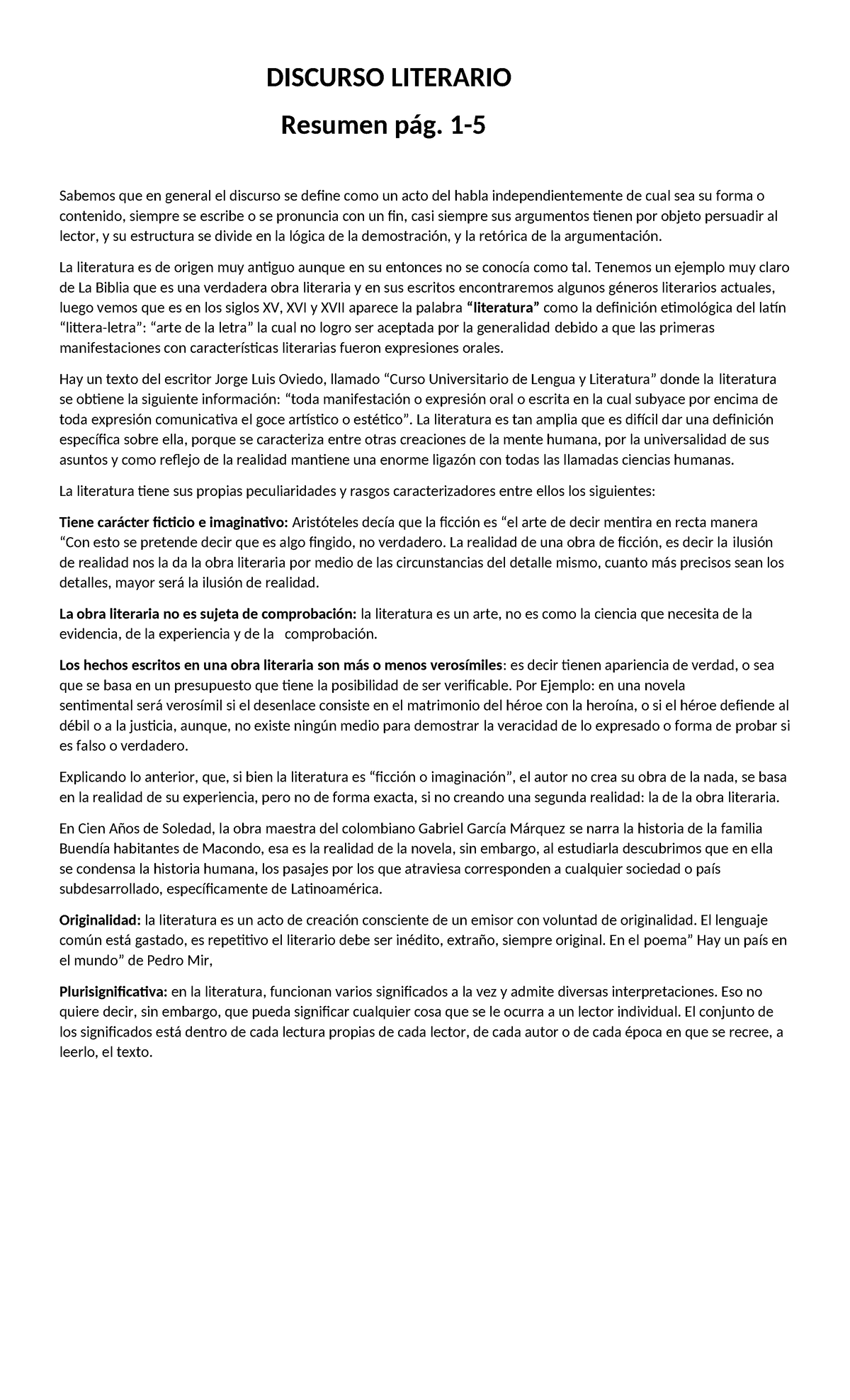 Discurso Literario Resumen Johana Mejia - DISCURSO LITERARIO Resumen ...