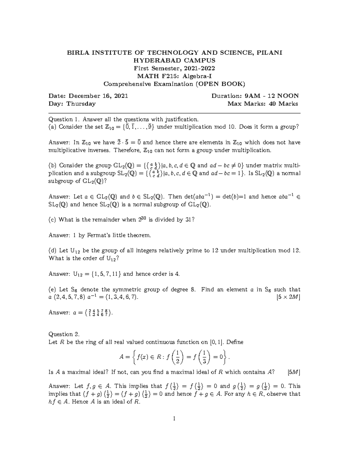 Compre(solutions) copy more reality and this - BIRLA INSTITUTE OF TECHNOLOGY AND SCIENCE, PILANI ...