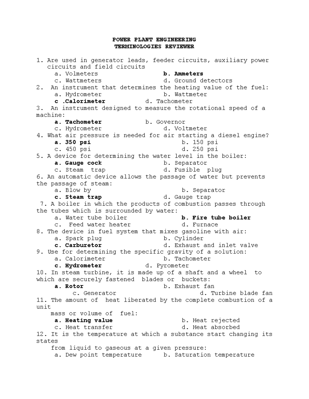 Power Plant Engineering Terminologies Reviewer - POWER PLANT ...