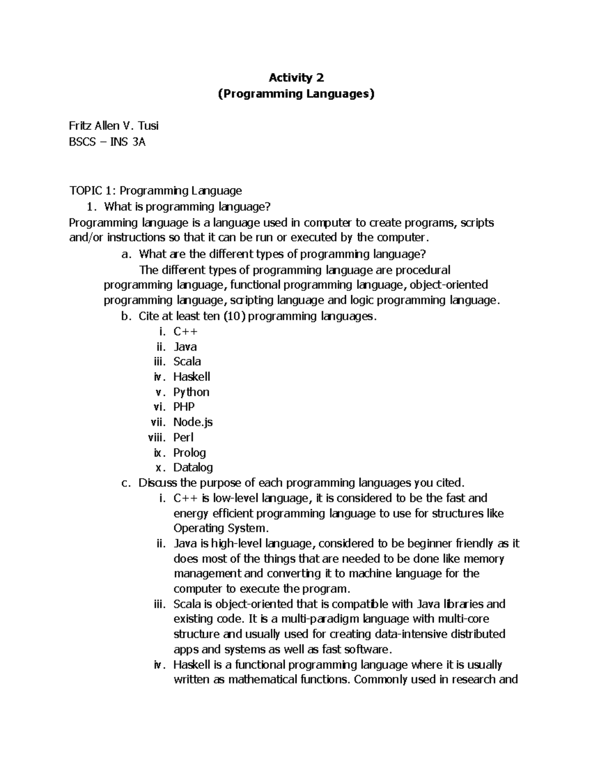 Com Sc prog language 1 - this is readable - Activity 2 (Programming ...