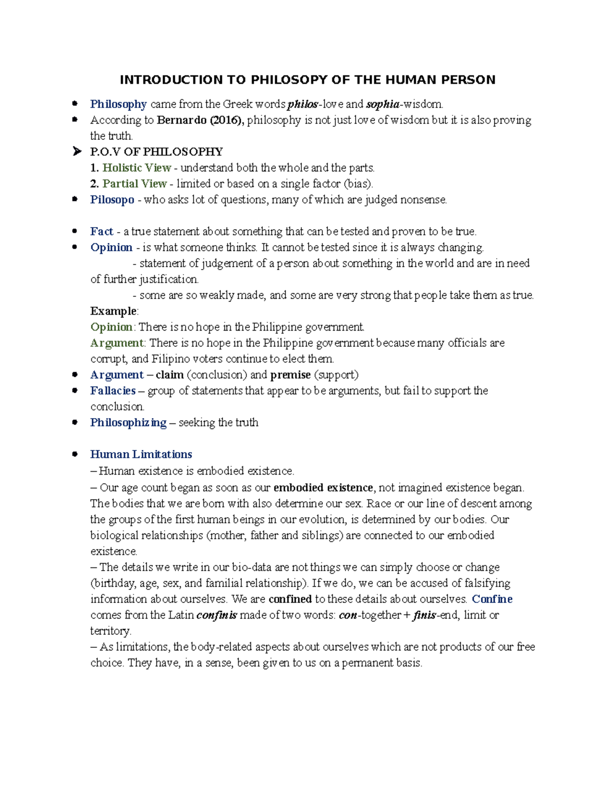 Reviewer (mid term) - INTRODUCTION TO PHILOSOPY OF THE HUMAN PERSON ...