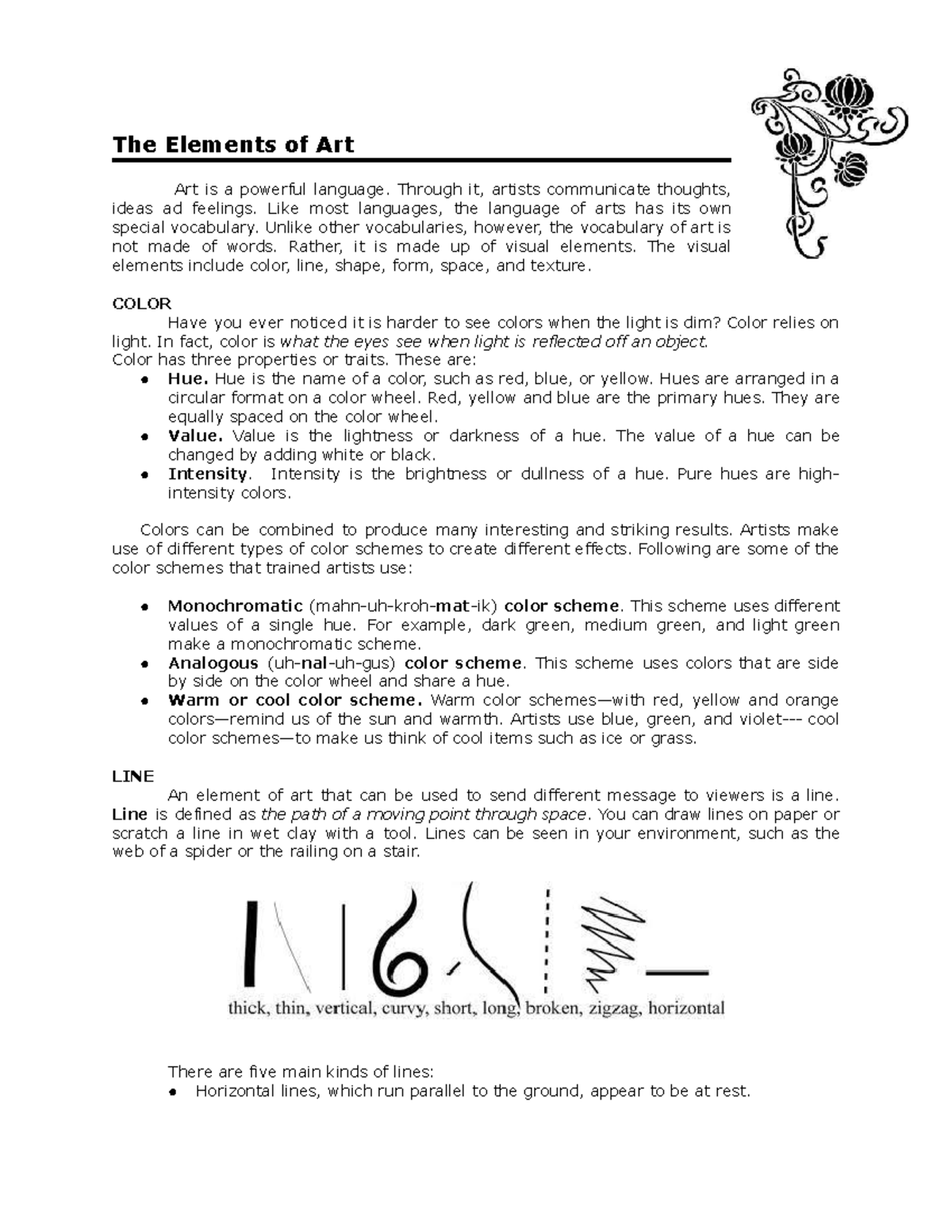The Elements of Art - okay - The Elements of Art Art is a powerful ...
