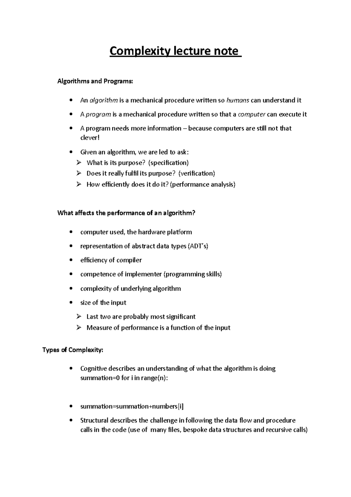 Complexity Lecture Note Complexity Lecture Note Algorithms And Programs An Algorithm Is A