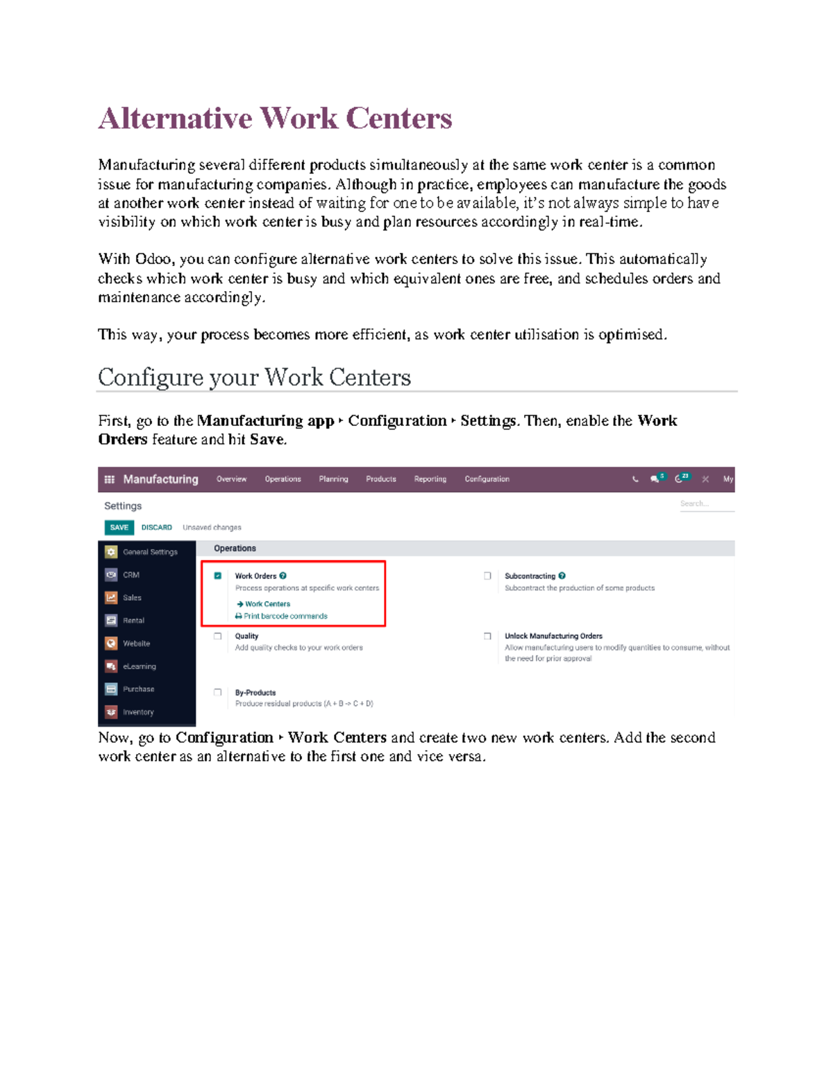 Work Centers - ODOO WORK CENTER - Alternative Work Centers ...