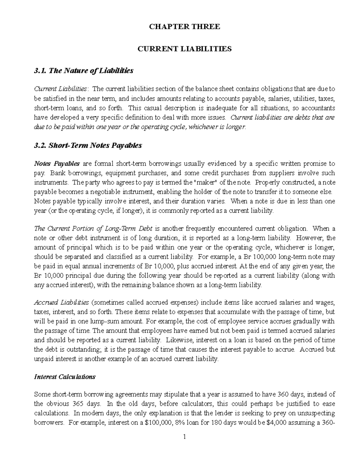 3-Chapter Three-Current Liabilities - CHAPTER THREE CURRENT LIABILITIES 3. The Nature of ...
