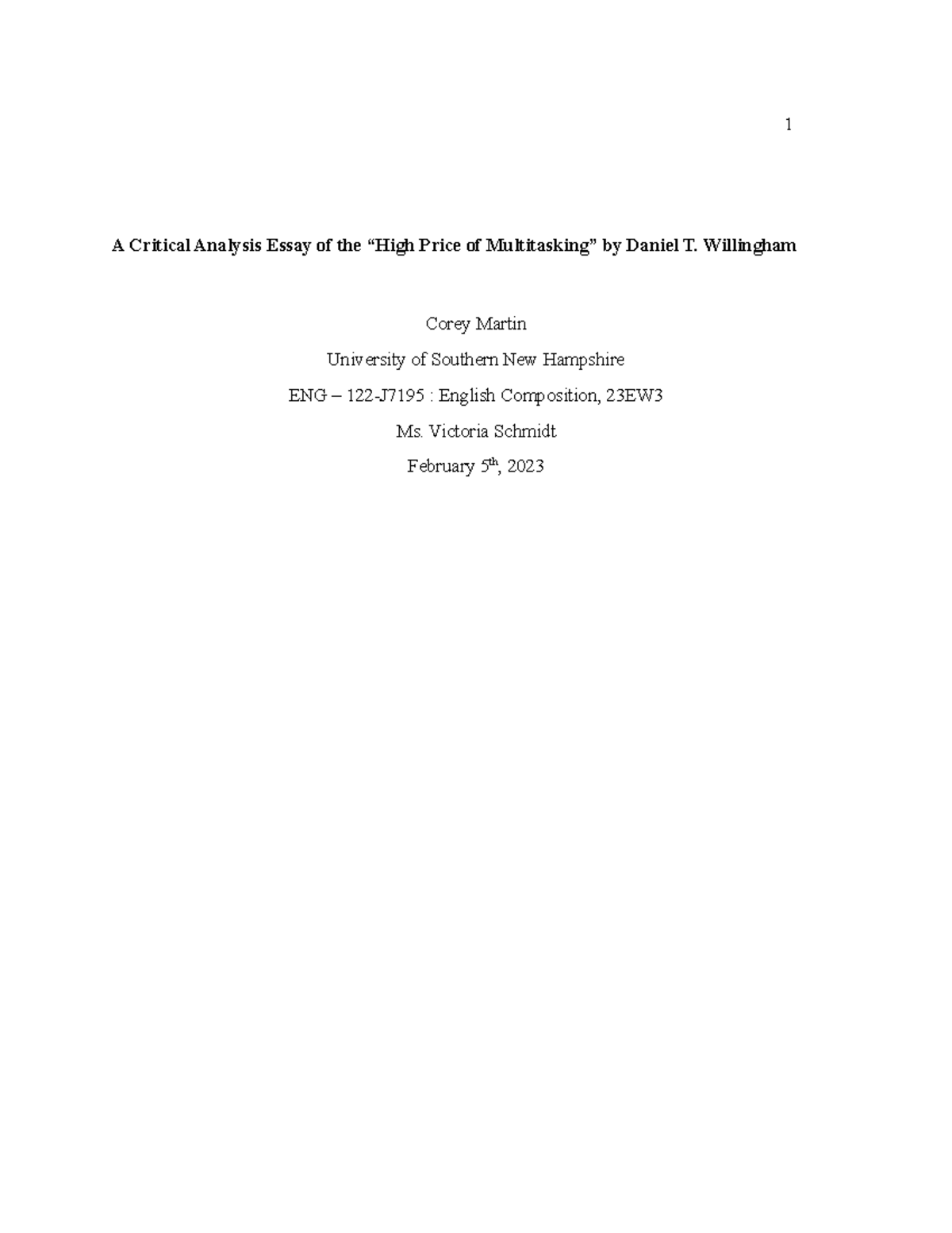 Module 6 Assignment - A Critical Analysis Essay of the “High Price of ...