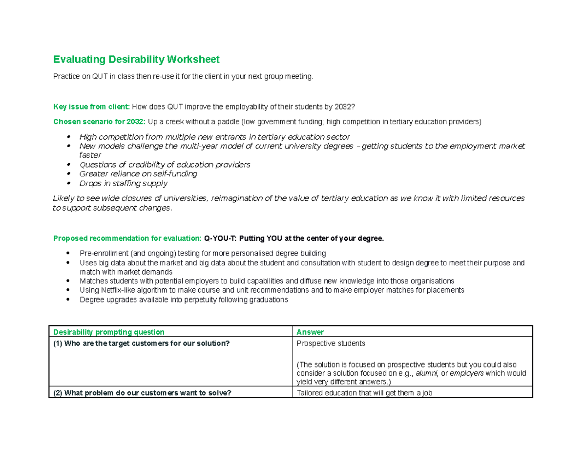 Desirability worksheet - Evaluating Desirability Worksheet Practice on ...