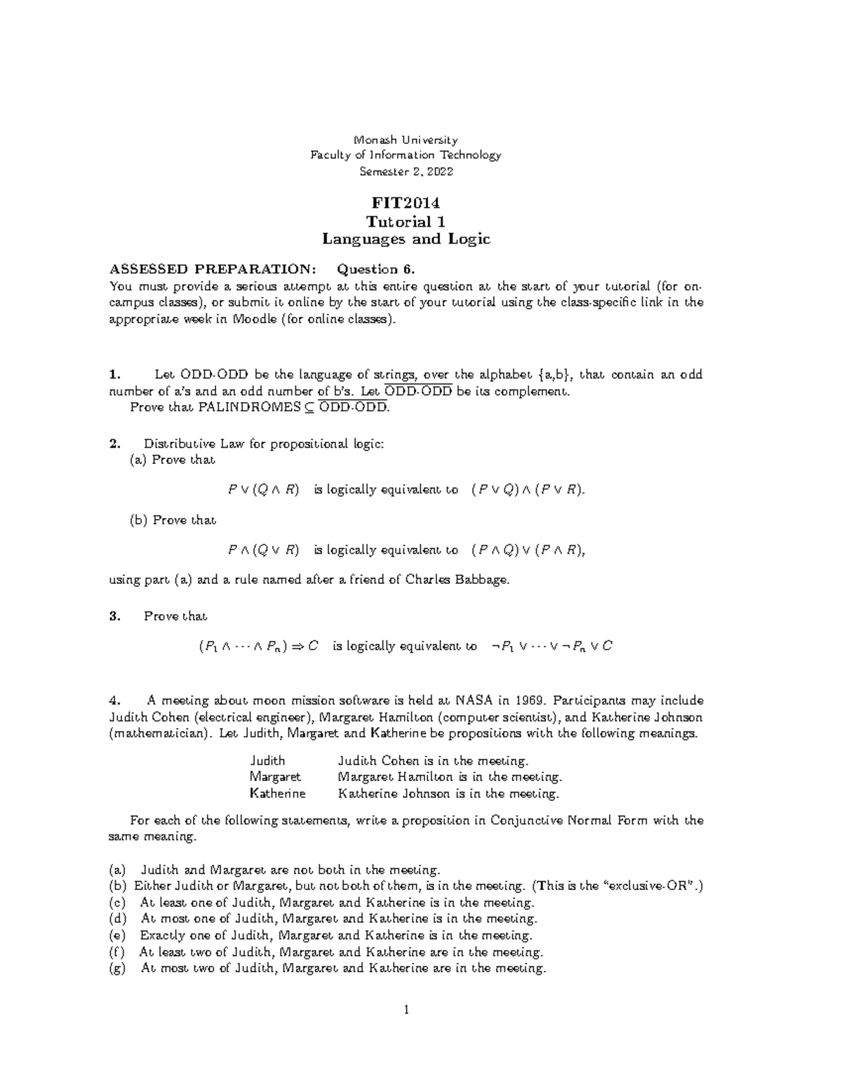 Tute1 - Monash University Faculty of Information Technology Semester 2 ...