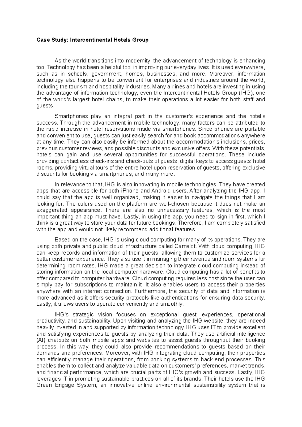 Case study: Intercontinental Hotels Group - Technology has been a ...