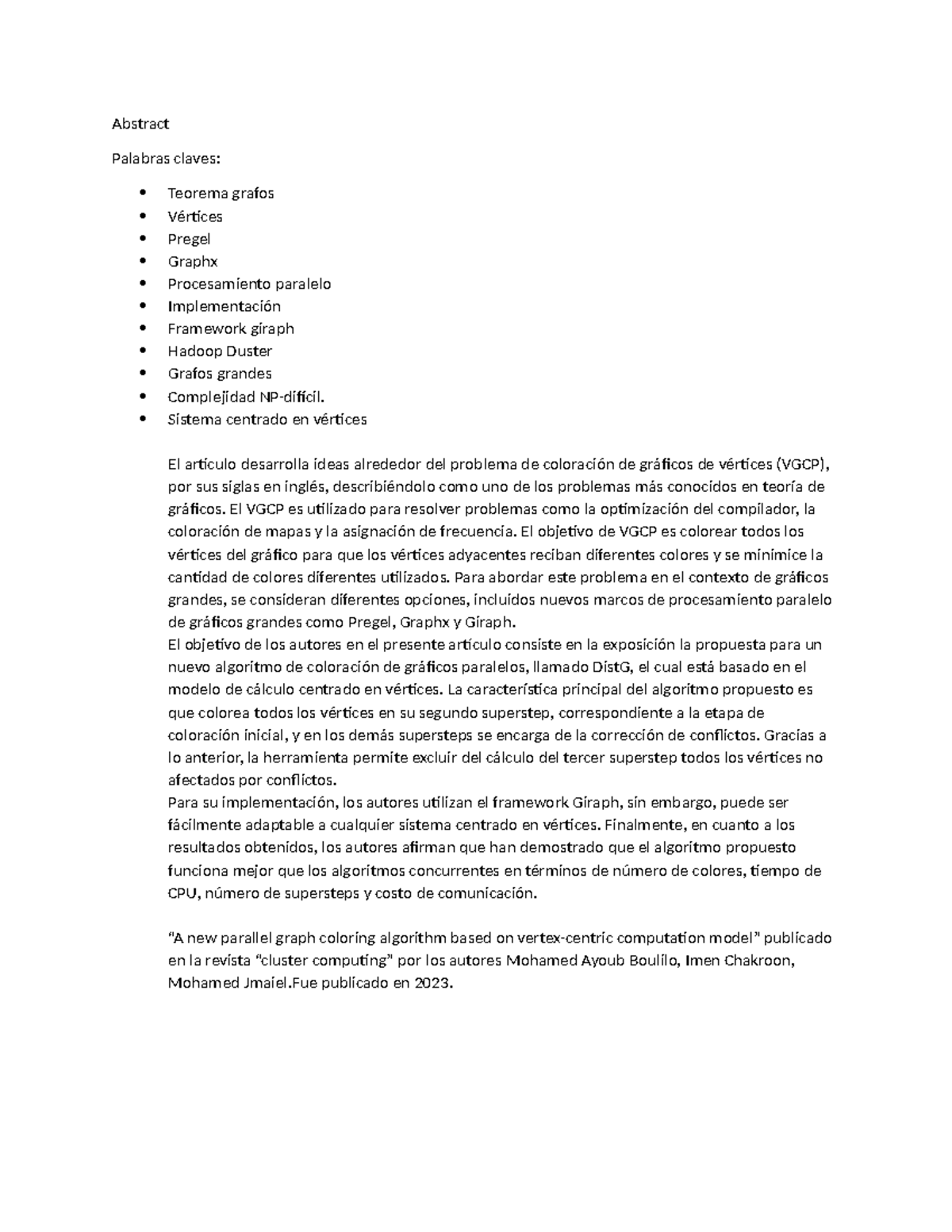 Abstract - es un resumen de un resumen - Abstract Palabras claves: Teorema grafos Vértices - Studocu