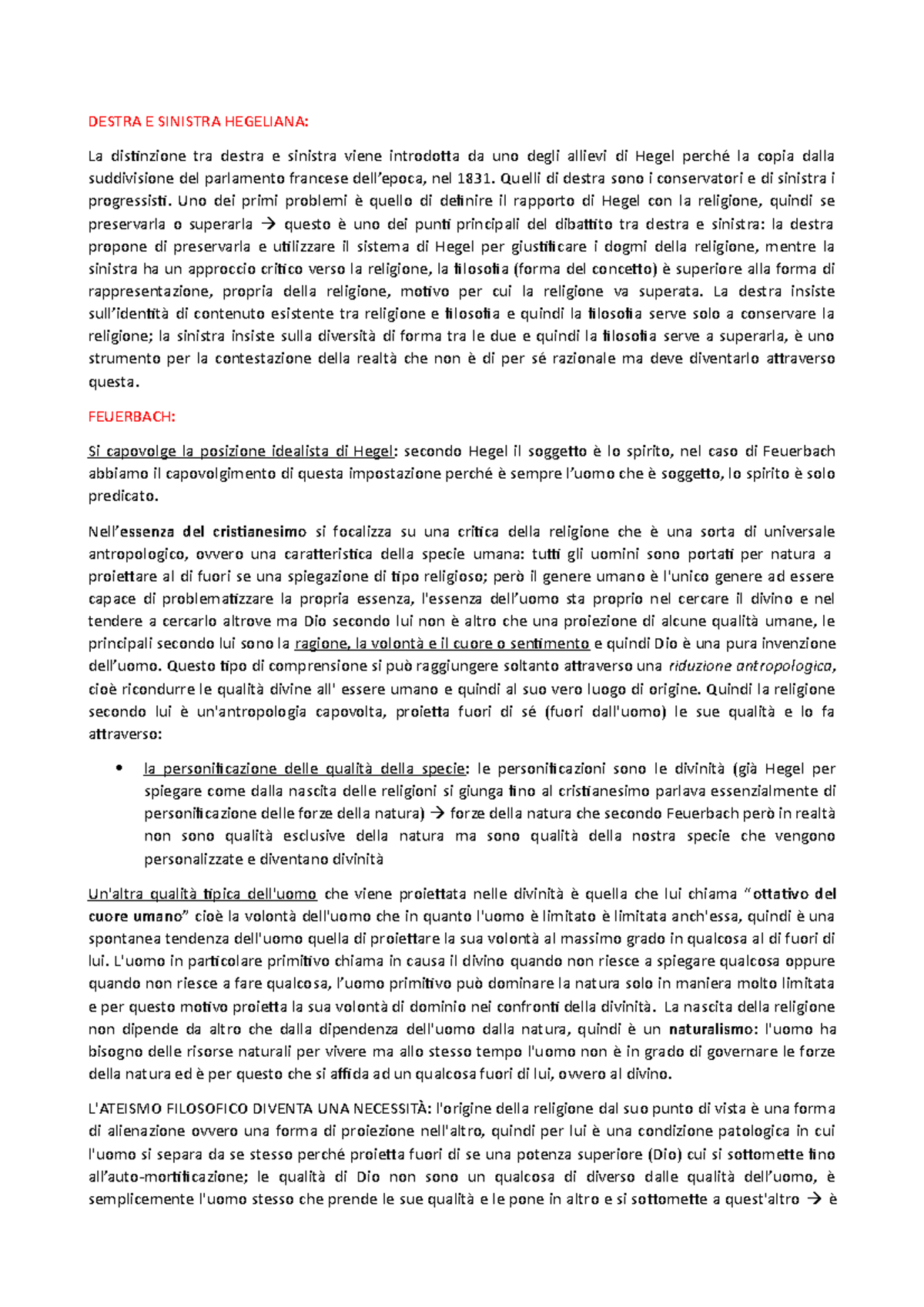 Marx schema - appunti - DESTRA E SINISTRA HEGELIANA: La distinzione tra ...
