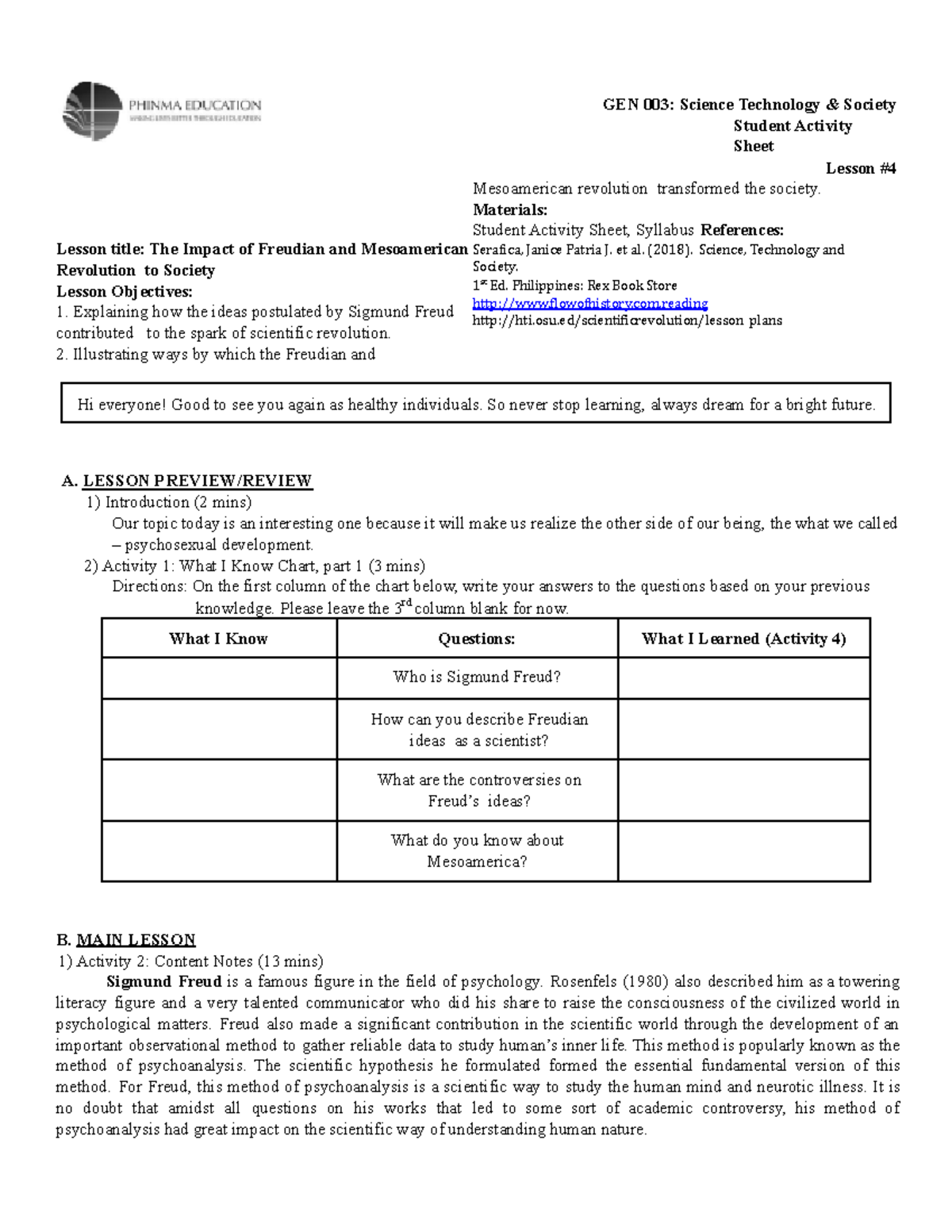 Lesson 4 SAS STS - GEN 003: Science Technology & Society Student ...