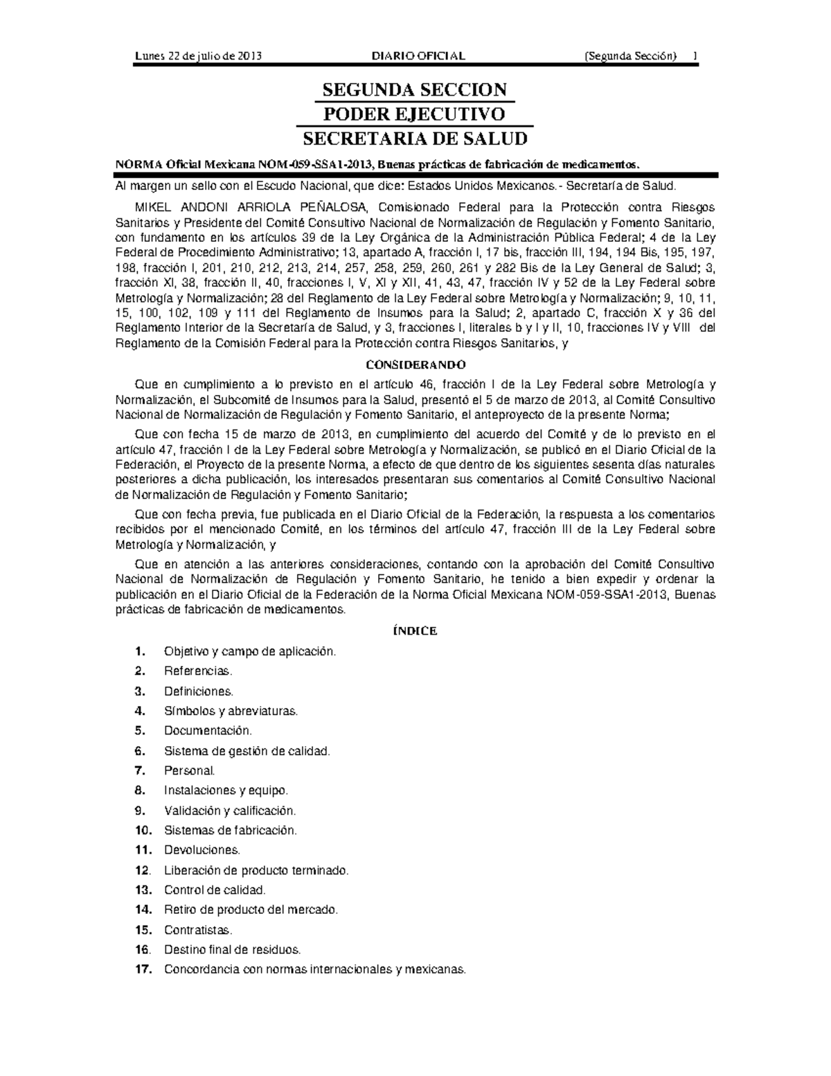 NOM 059 SSA1 2013 - Norma 059 - Lunes 22 de julio de 2013 DIARIO ...