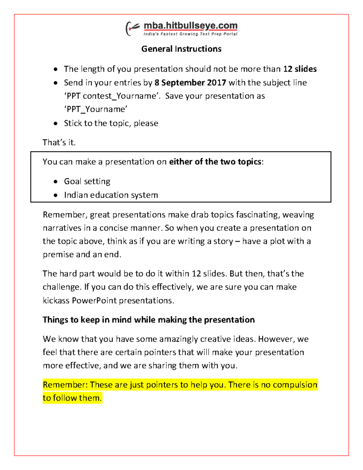 Rules for PPT making competition - General Instructions The length of ...