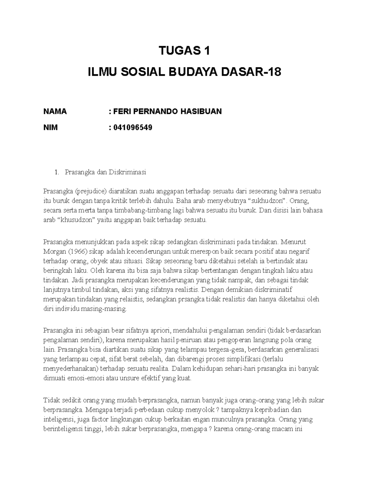 Tugas 1 ILMU Sosial Budaya Dasar - TUGAS 1 ILMU SOSIAL BUDAYA DASAR- NAMA : FERI PERNANDO ...