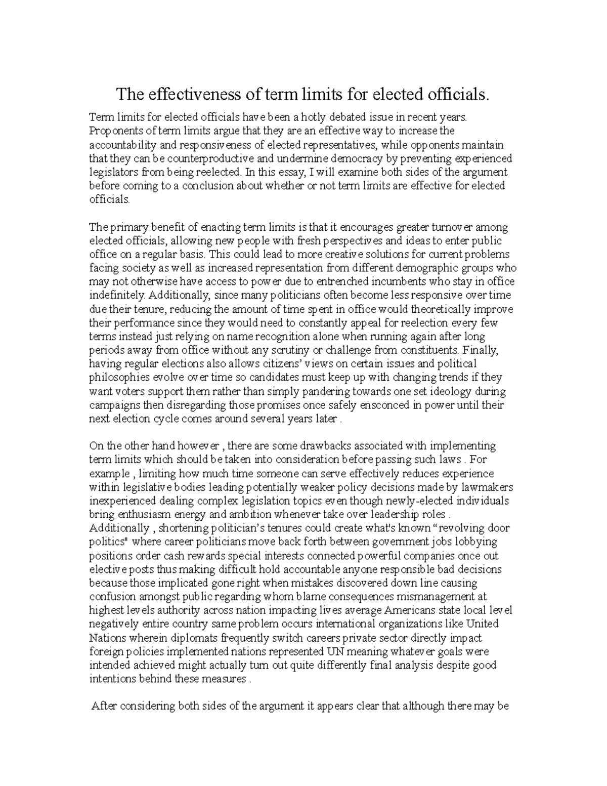 The effectiveness of term limits - Term limits for elected officials ...