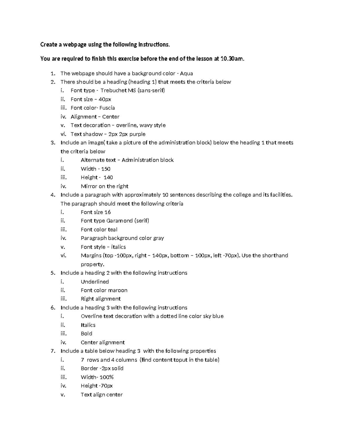 March 23 dip html-css exercise - Create a webpage using the following ...