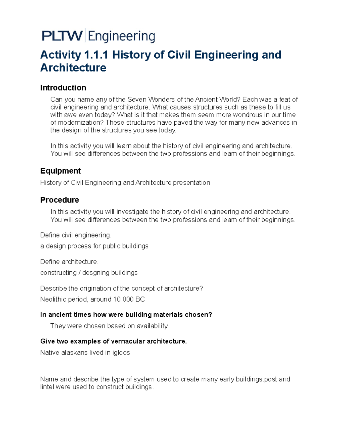 1.1.1.A History Civil Engineering Architecure-1 - Activity 1.1 History ...