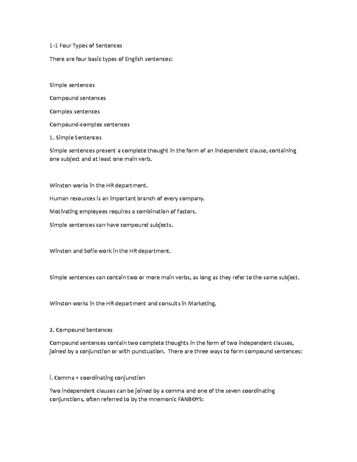 Attachment 0 310123091220 - 1-1 Four Types of Sentences There are four ...