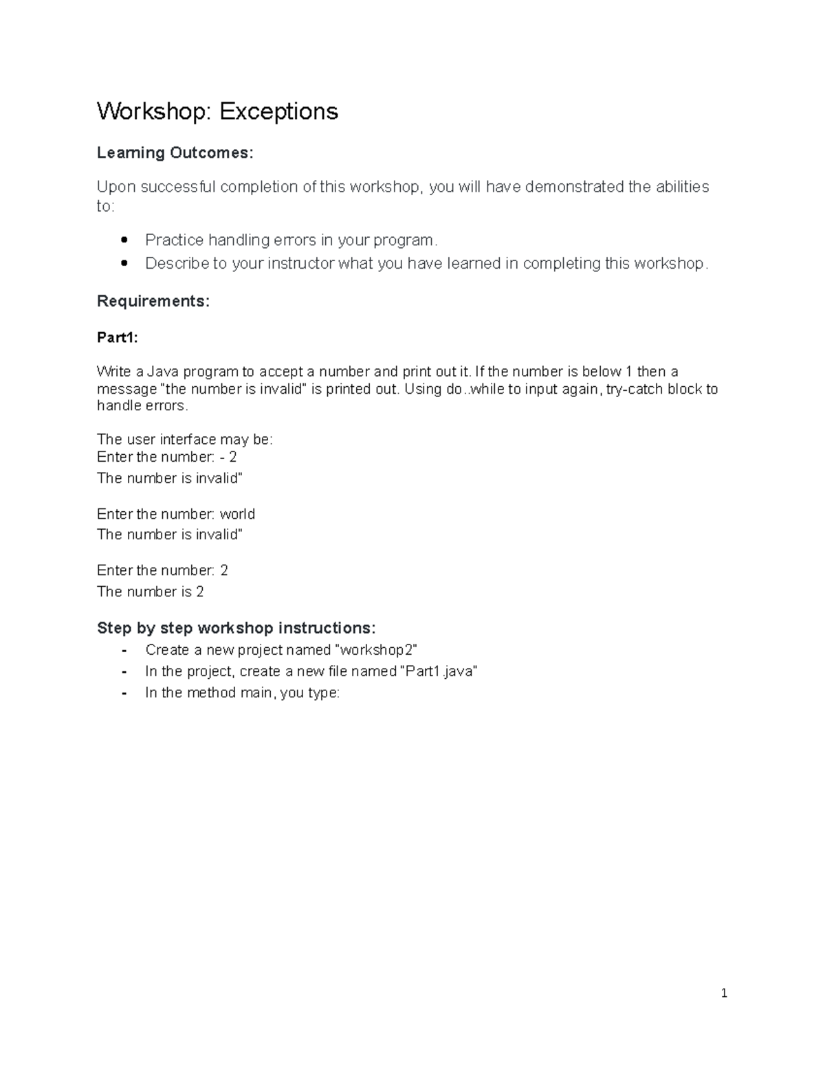 Practice C Programming Fundamentals Workshop Exceptions Learning Outcomes Upon Successful