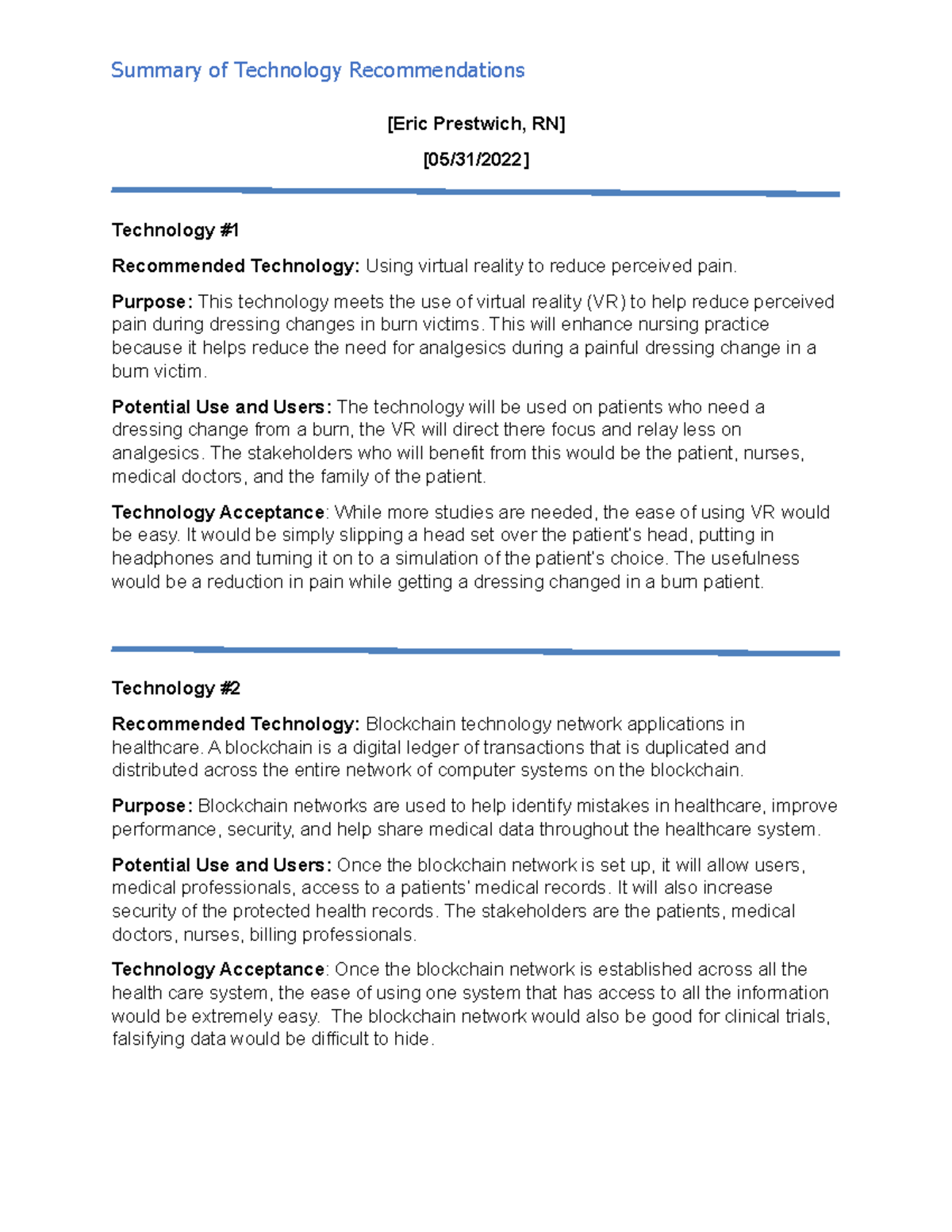 Technology Summary - Summary of Technology Recommendations [Eric ...