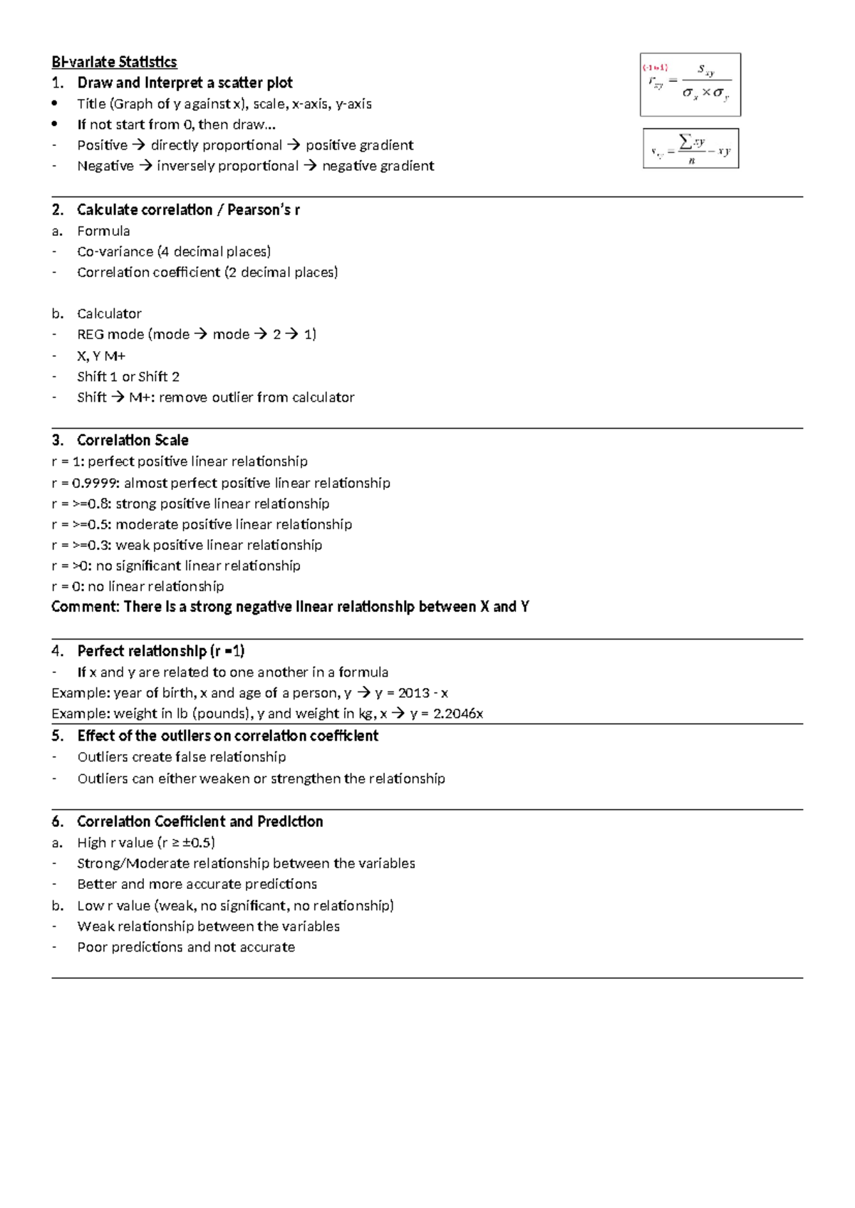 PMTH003 - C2 - Bi-variate Statistics 1. Draw and interpret a scatter ...