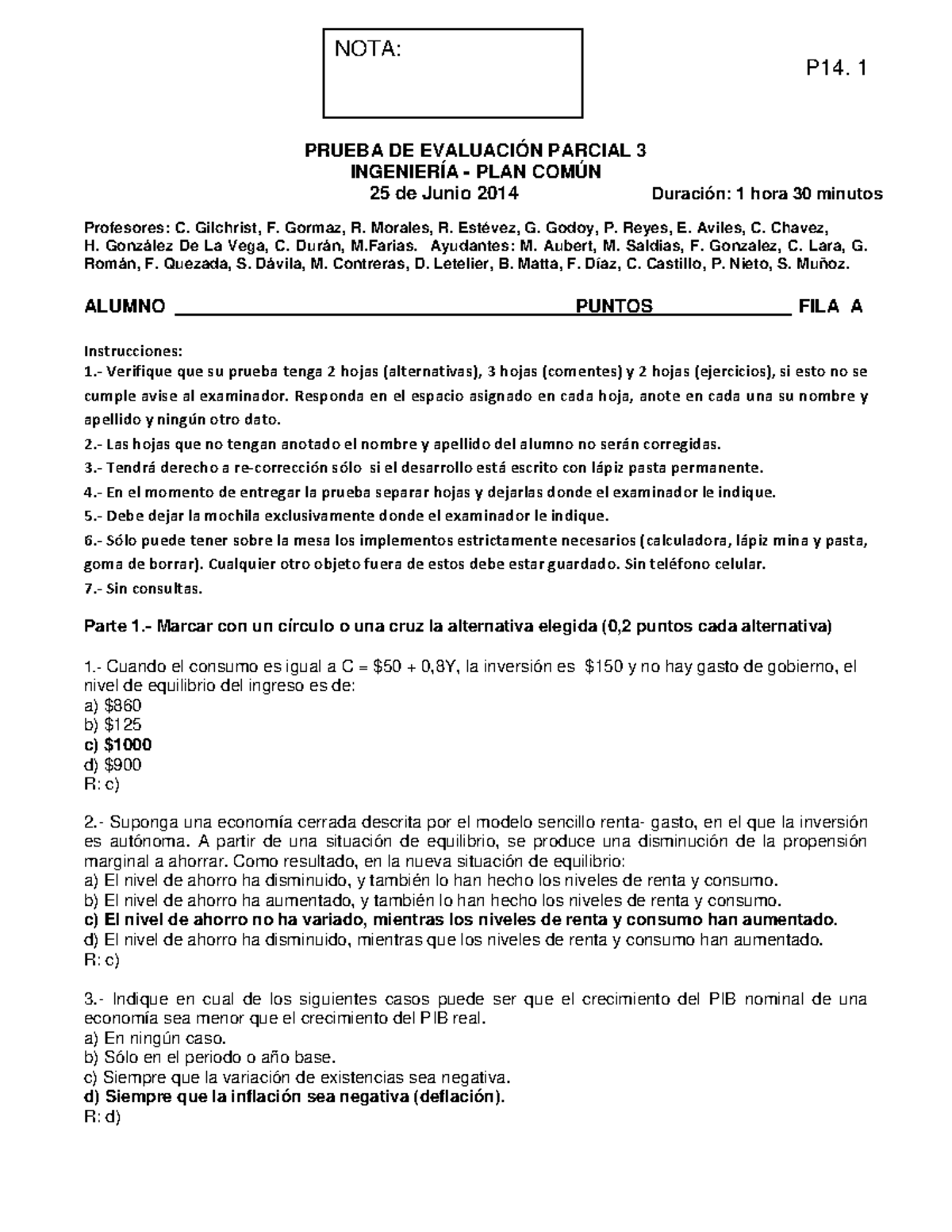 Examen 25 Junio 2014, preguntas y respuestas - P14. 1 PRUEBA DE EVALUACIÓN PARCIAL 3 INGENIERÍA ...
