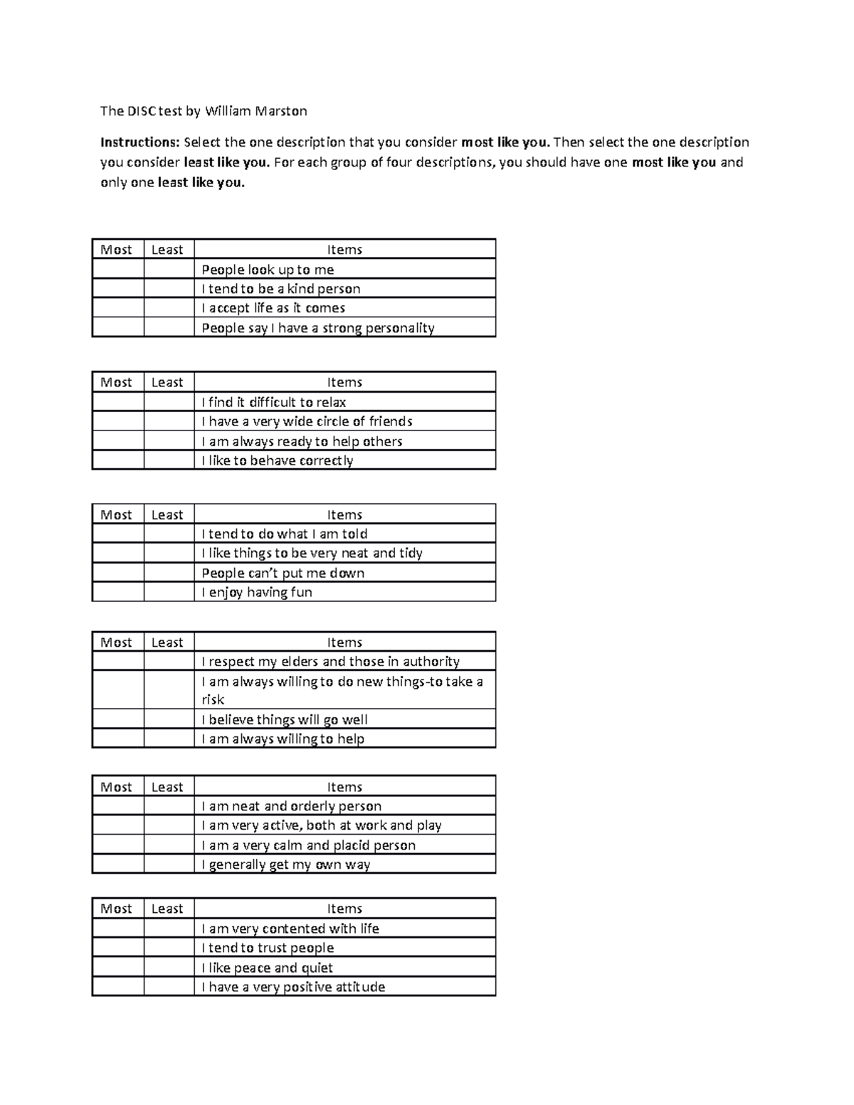 The DISC test by William Marston - The DISC test by William Marston ...