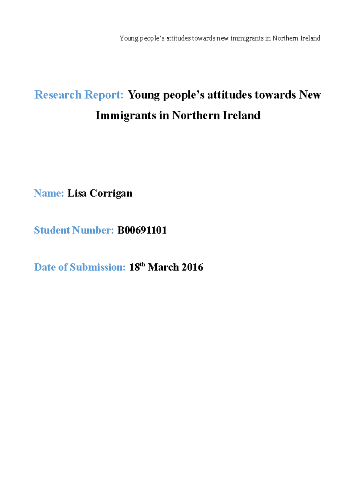Attitudes towards immigration research project - Young people’s ...