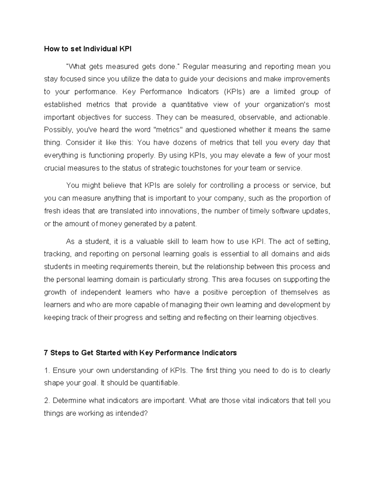 How to set Individual KPI - How to set Individual KPI “What gets ...