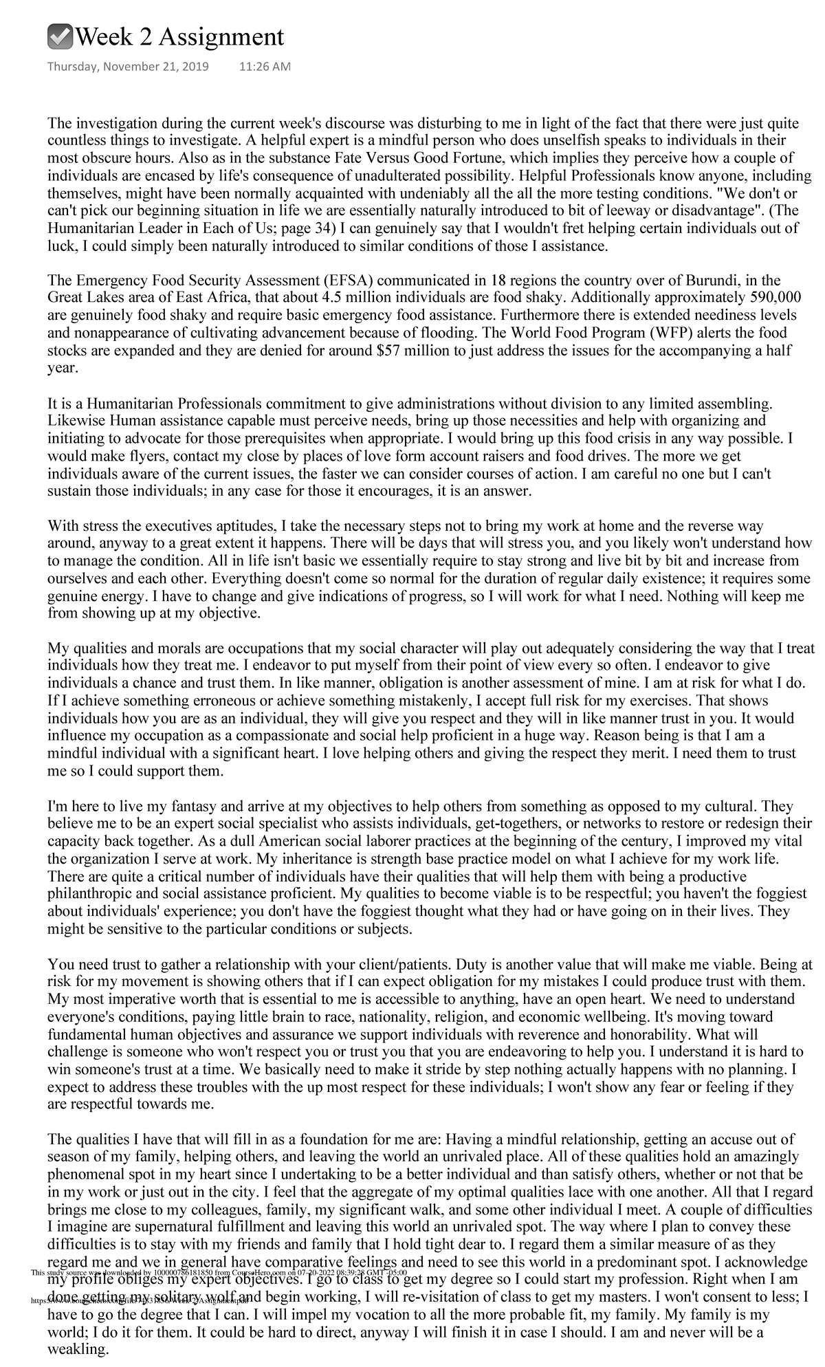 Week 2 Assignment - The investigation during the current week's discourse was disturbing to me ...