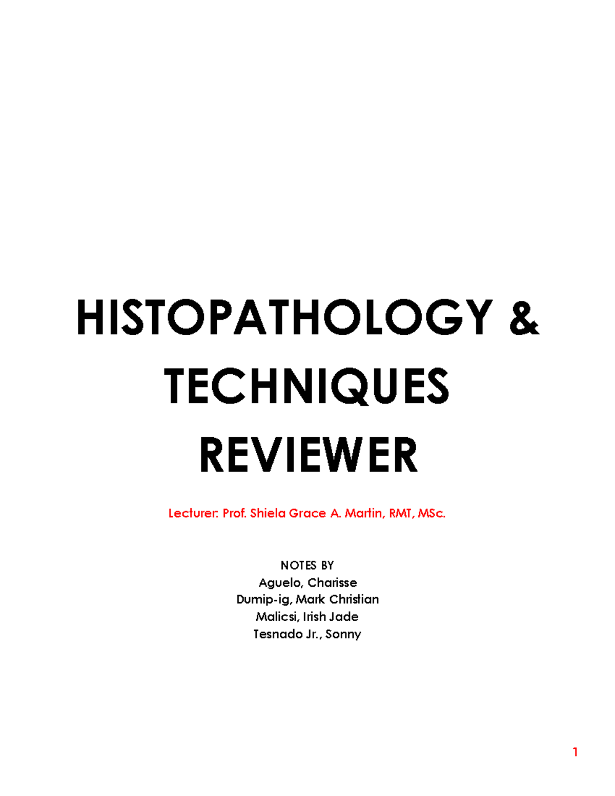 Histopathology- Histotech - HISTOPATHOLOGY & TECHNIQUES REVIEWER ...